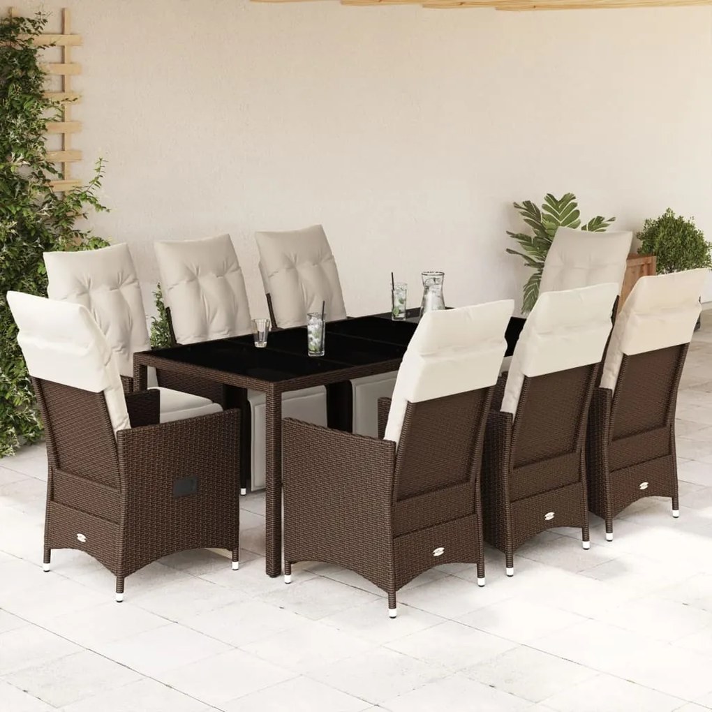 9dílný zahradní bistro set s poduškami hnědý polyratan 3276920