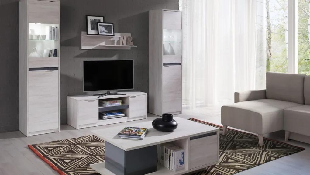 Gibmeble obývací pokoj 2 DENVER barevné varianty dub bílý / grafit lesklá