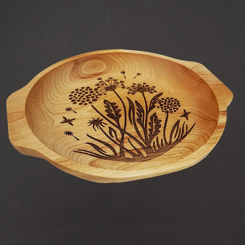 AMADEA Dřevěná miska květiny - pampelišky, masivní dřevo, 24 cm