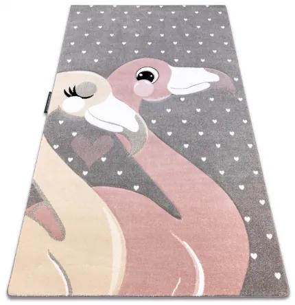 Dětský kusový koberec PETIT Plameňáci / srdíčka šedý Rozměr: 180x270 cm