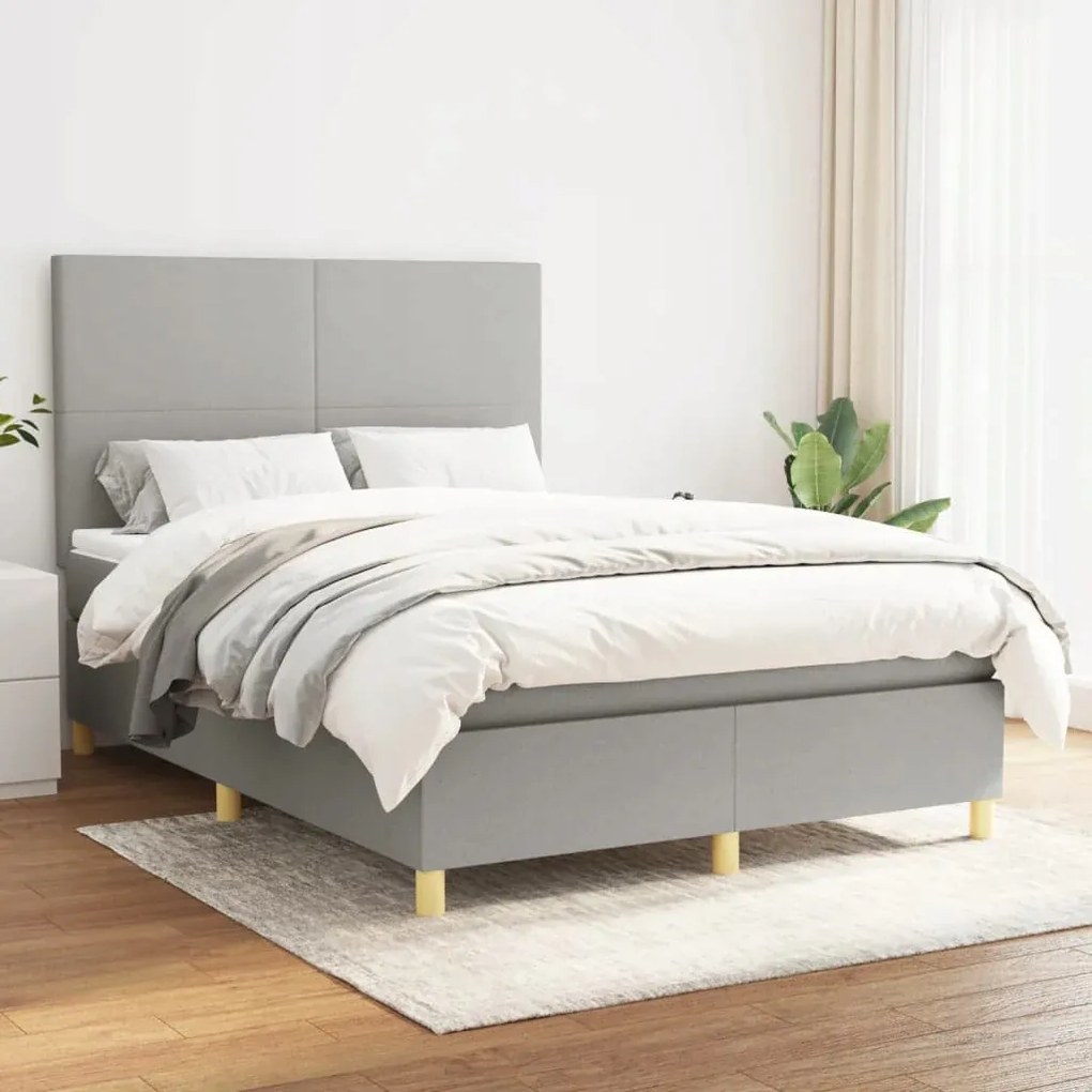 Box Spring Postel S Matrací Textil Světle Šedá Hladký design 140 x 200 cm