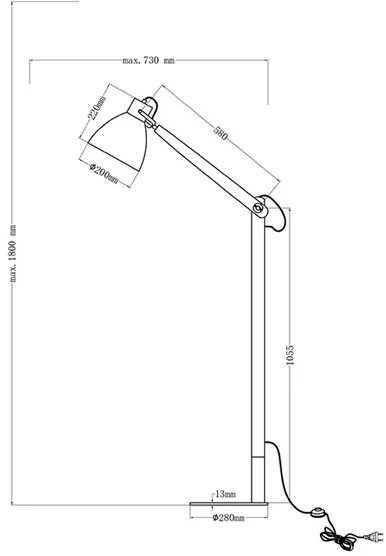 Fabas luce Fabas Sveva, čtecí lampa s vypínačem, černý kov/dřevo, 1x40W E27, 105+58cm
