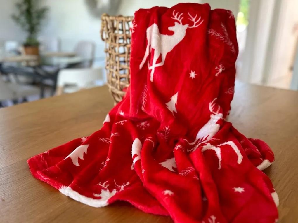 Červená vánoční mikroplyšová deka CHRISTMAS Rozměr: 200 x 220 cm