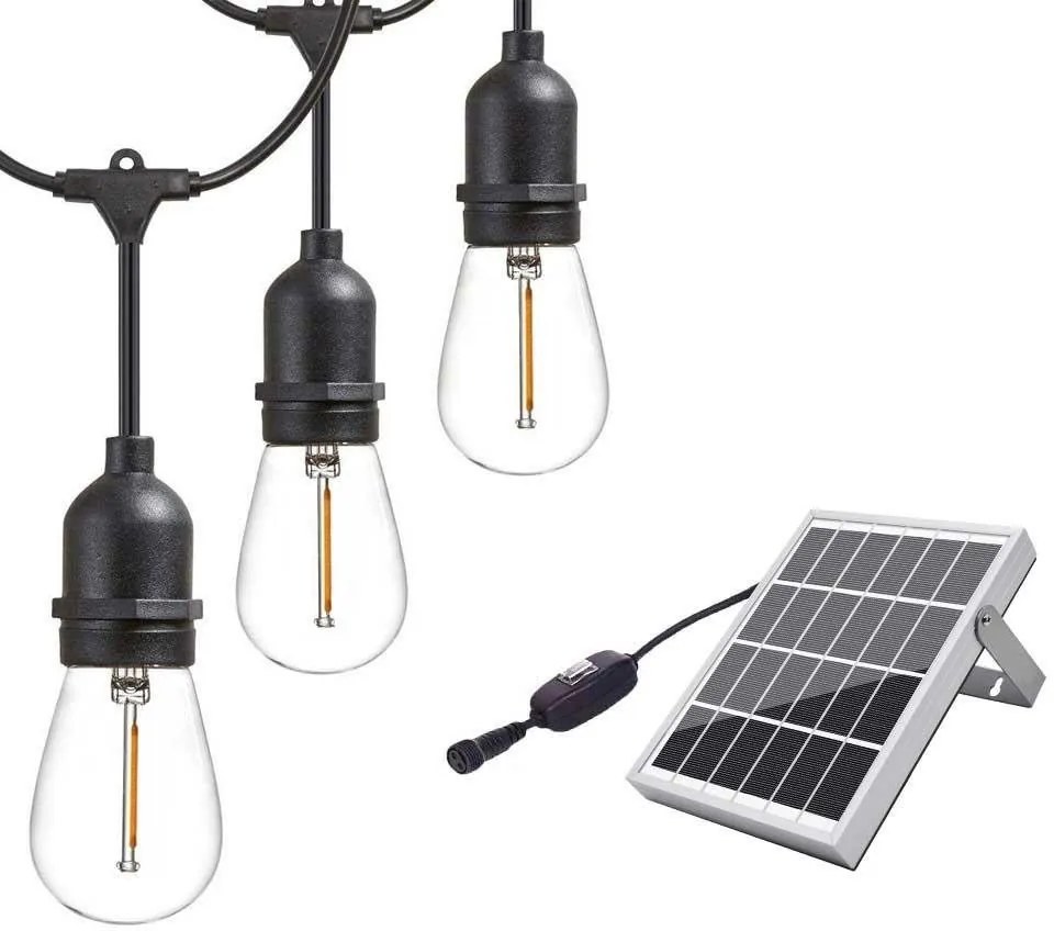 Led světlo ledsolar 10 solární řetěz s žárovkami, 10x e27 led žárovky, ipro, 6w, teplá barva