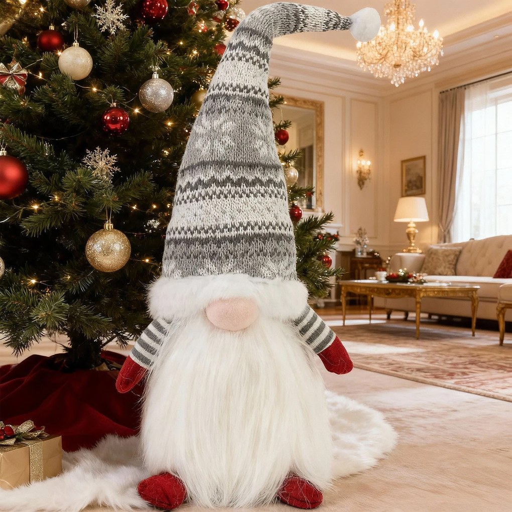 Vánoční skřítek ELF 0623 - 48 cm šedý/bílý
