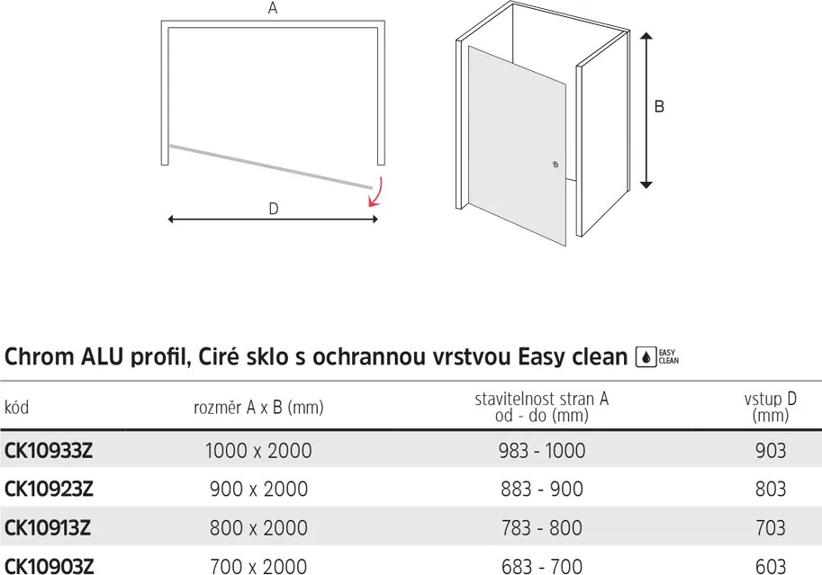 Mereo Mereo, Pivotové sprchové dveře, Novea, chrom ALU, sklo Čiré, L/P provedení, CK10933Z