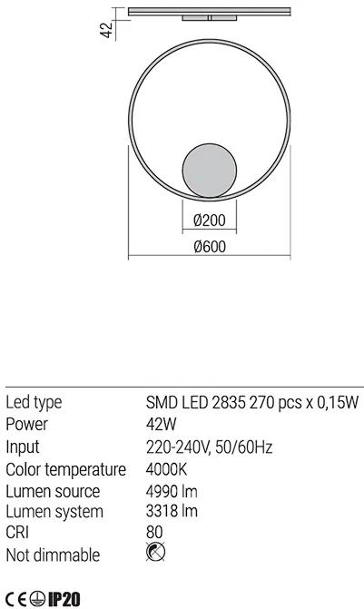 Redo Nástěnné/stropní LED svítidlo ORBIT ø 60 cm, 4000K, v. 4,2 cm Barva: Černá, Stmívání, řízení: DALI