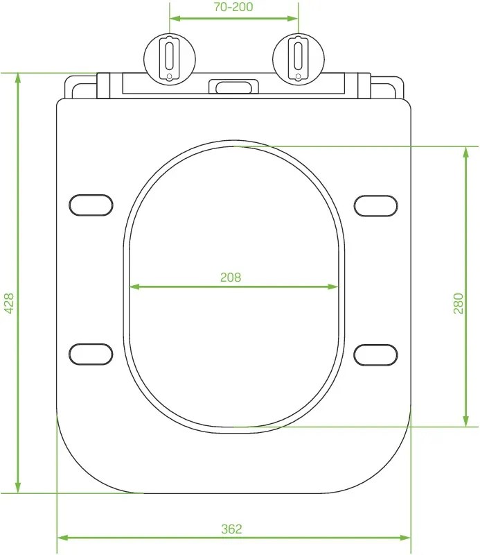 Laveo Kvadrato, WC sedátko 428x362 mm, soft-close, duroplast, bílá lesklá, LAV-ADA_600K