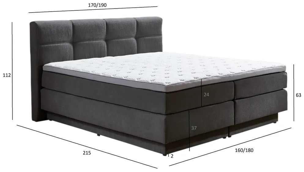 Sun garden Kontinentální postel BOXSPRING PORTAGE BX2110 160x200 cm - tmavě šedá