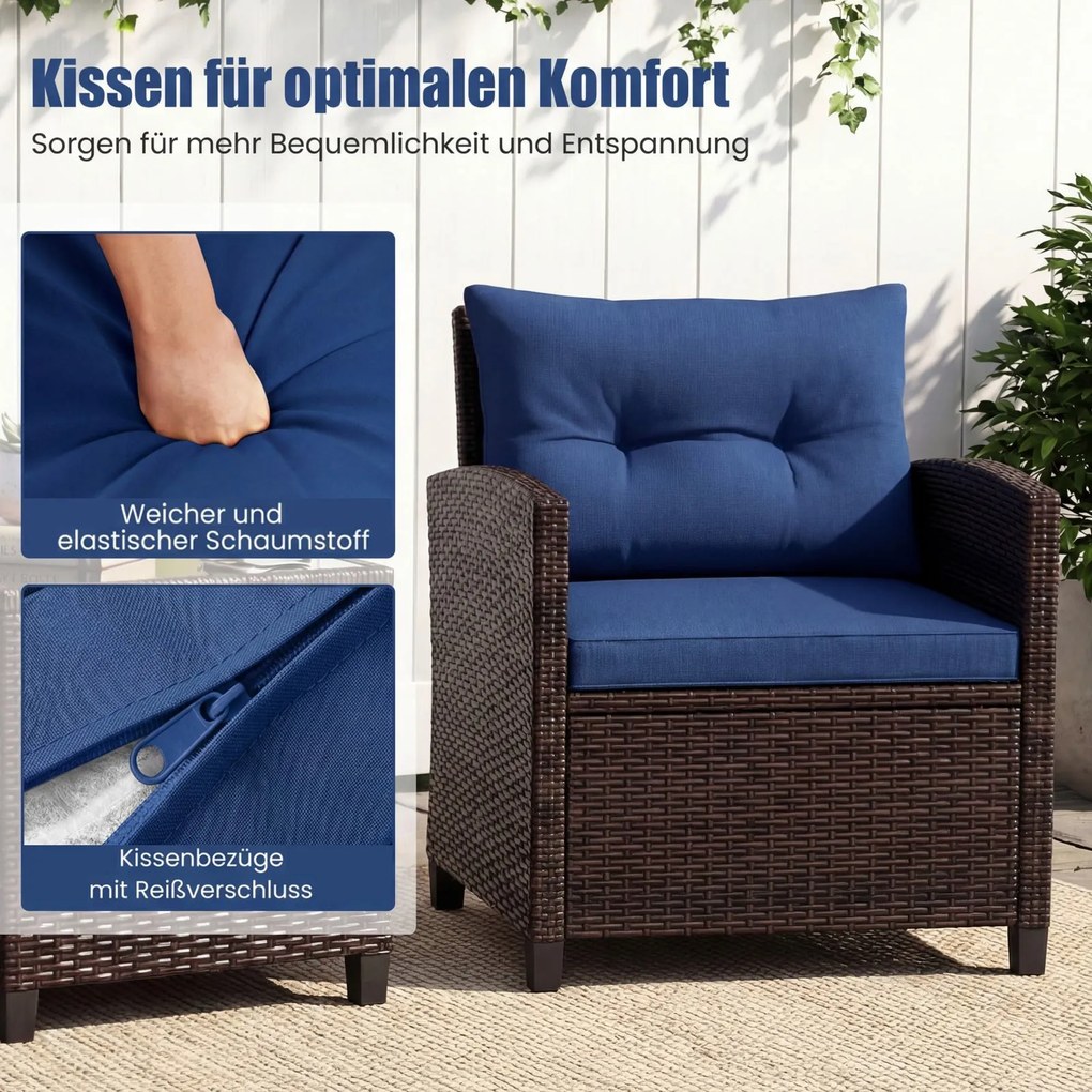 Costway Ratanový set zahradního nábytku, 3dílný balkonový nábytek