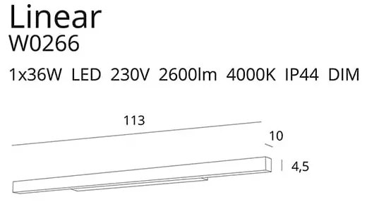Maxlight W0266 Nástěnné stmívatelné LED svítidlo LINEAR IP44 černé 113cm