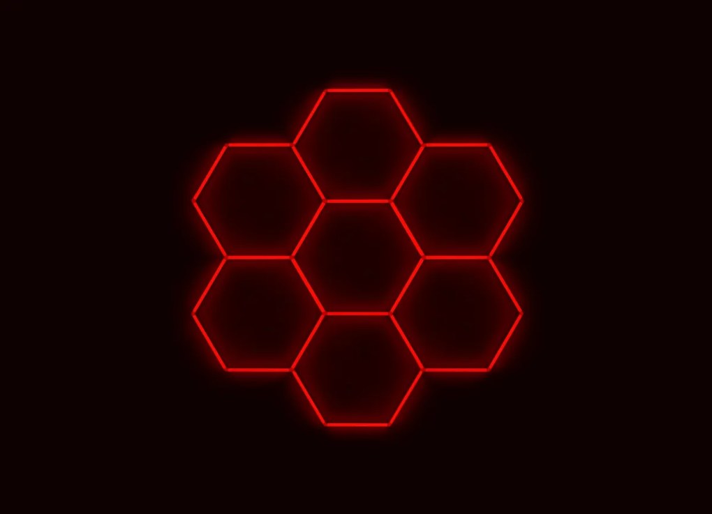 Kompletní Led hexagonové svítidlo červené, rozměr 7 elementů 238 x 252 cm
