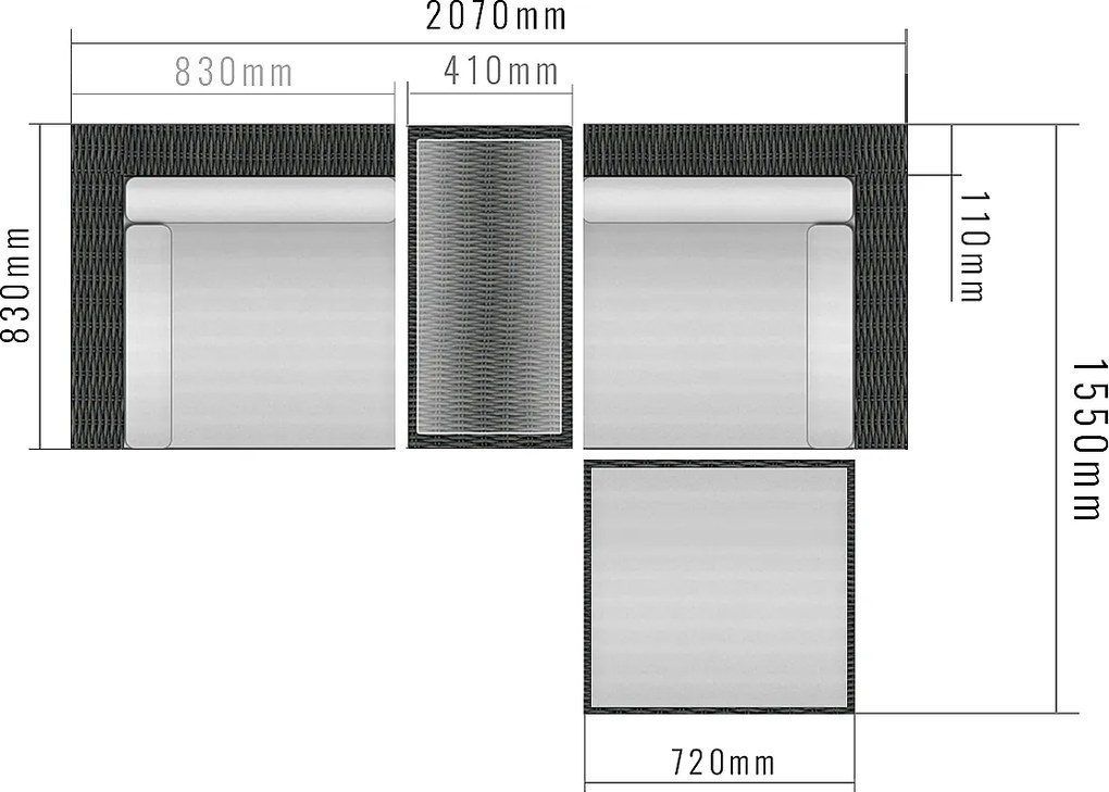 DEOKORK Ratanová variabilní sestava SEVILLA pro 2-3 osoby (antracit)