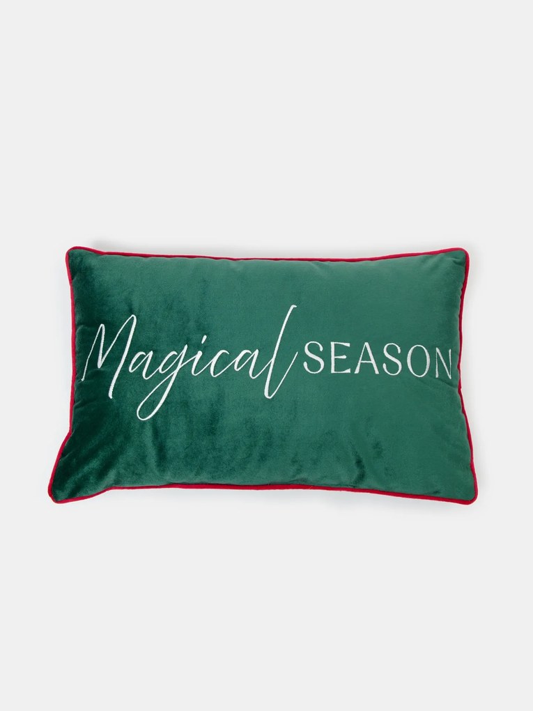 Sinsay - Vánoční dekorační polštář se stříbrným nápisem „Magical Season“ - tmavě zelená