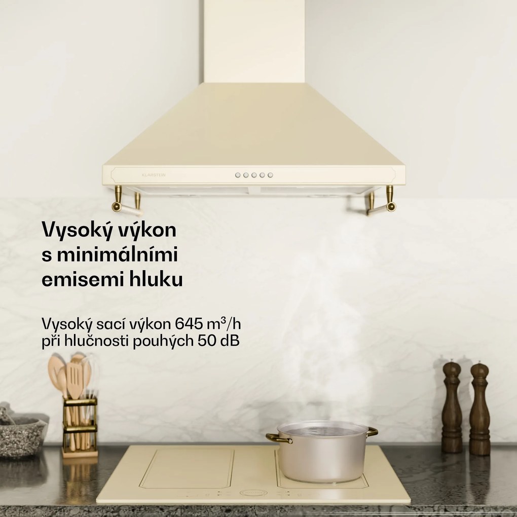 Klarstein Victoria, digestoř, 60 cm, nástěnná, 630 m³/h, LED, retro design, černá