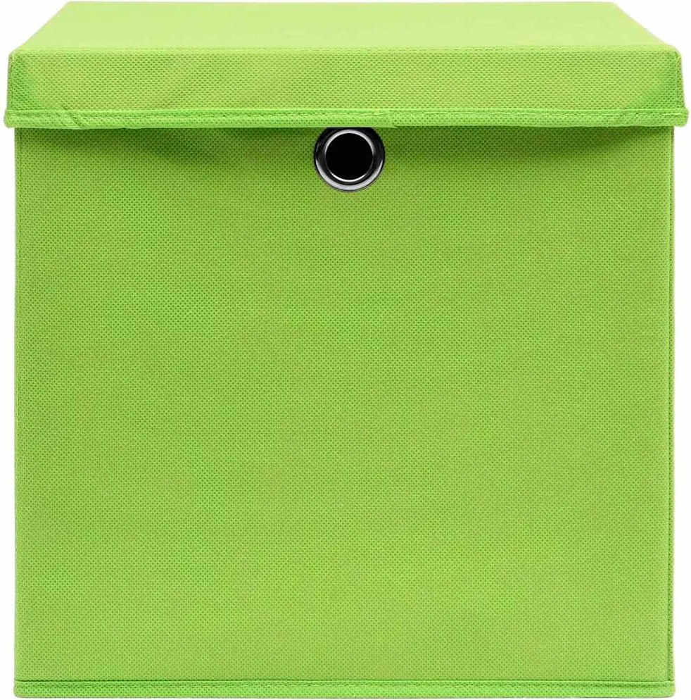 Úložné boxy s víky 10 ks zelené 32 x 32 x 32 cm textil 288372