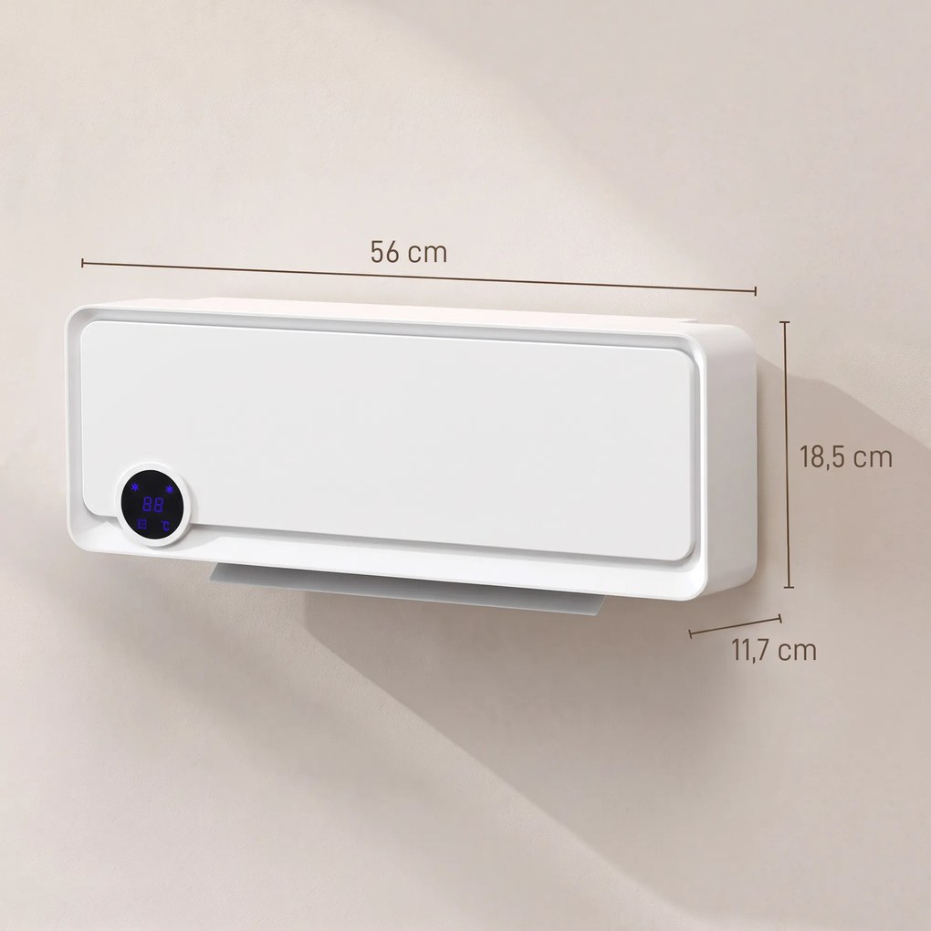 HOMCOM Topný ventilátor na stěnu 2000W s dálkovým ovládáním, 3 režimy provozu, LED displej, 12hodinový časovač 820-252V90WT