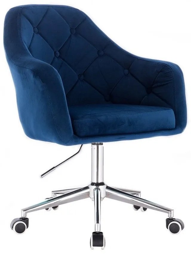 LuxuryForm DESIGN Otočné křeslo ANDORA VELUR  na stříbrné podstavě s kolečky - modré