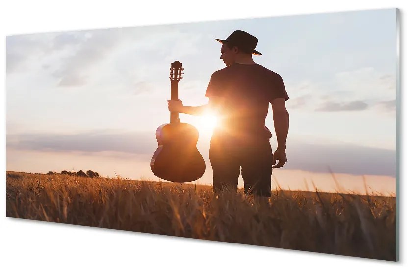akrylový obraz kytara muž 140x70 cm