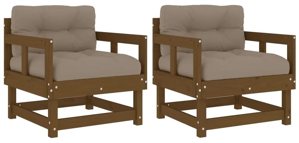 vidaXL Zahradní židle s poduškami 2 ks medově hnědé masivní borovice