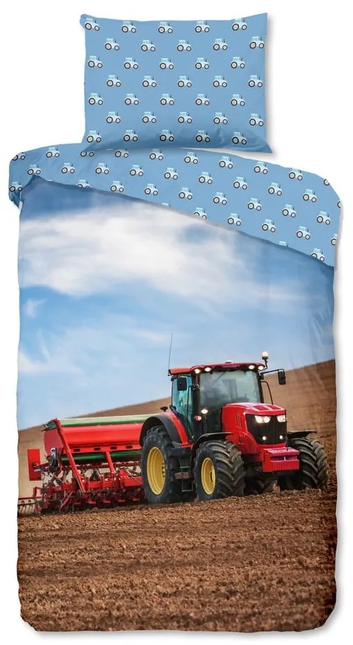 Modré flanelové dětské povlečení na jednolůžko 140x200 cm Tractor – Good Morning