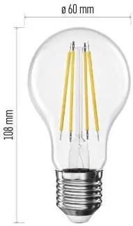 LED žárovka filament E27 7,5W, 806lm, Ra95, náhrada za 60W, 2700K, stmívatelná