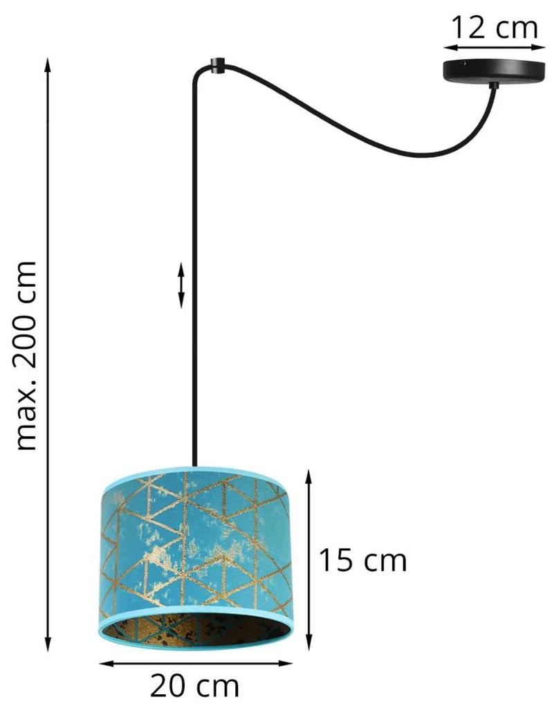 Závěsné svítidlo WERONA SPIDER, 1x modré textilní stínítko se vzorem, (výběr ze 2 faeb konstrukce), G
