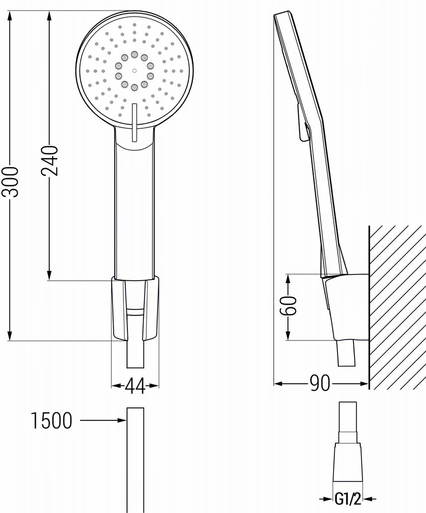 Mexen příslušenství - 1-bodový ruční sprchový set R-40, grafit, 785405052-66