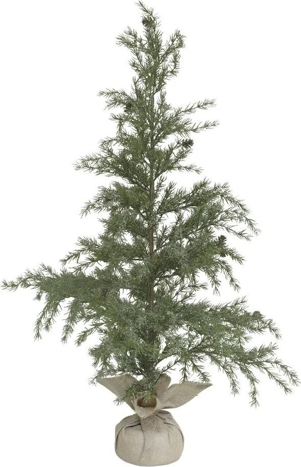 Zasněžený vánoční borovicový stromek v jutě a se šiškami Pine Tree - 60*120 cm