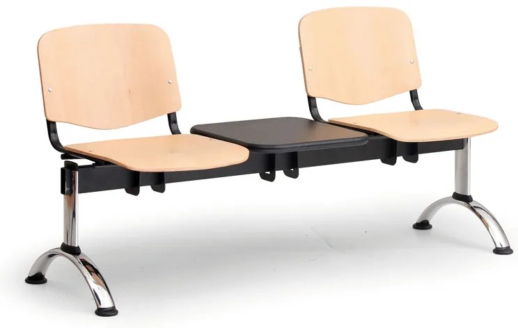 Dřevěná lavice ISO II, 2-sedák + stolek - chromované nohy, buk