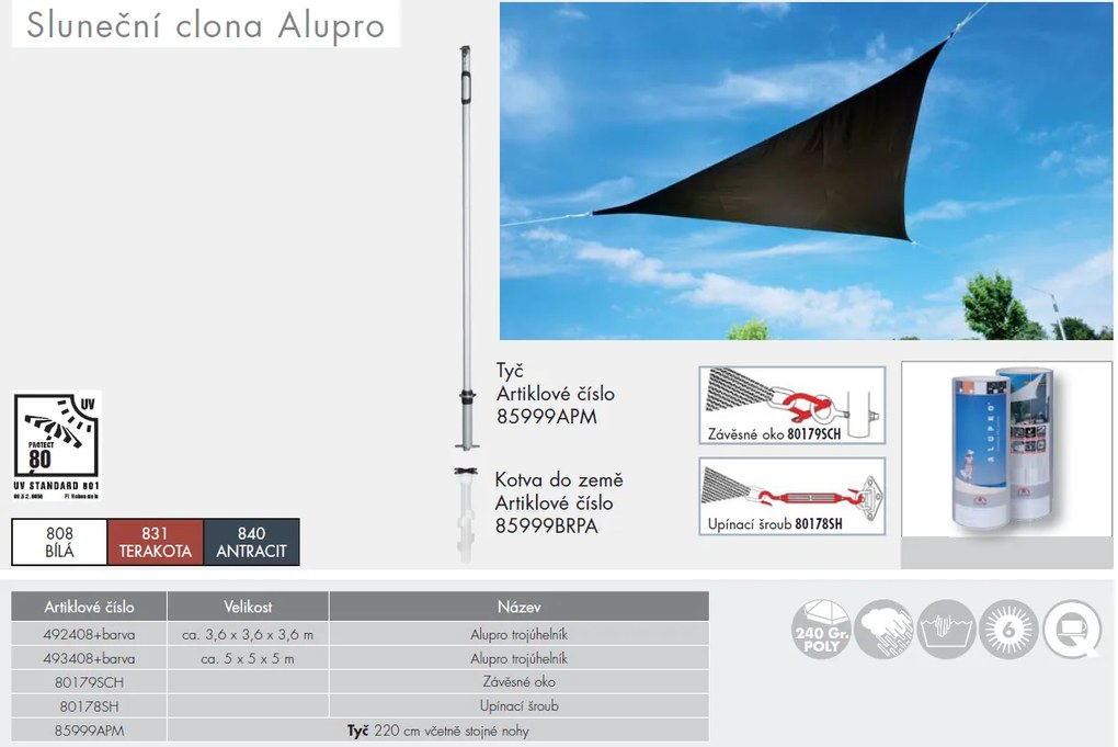 Sluneční clona DOPPLER AluPro trojúhelník 360 x 360 x 360 cm terakota