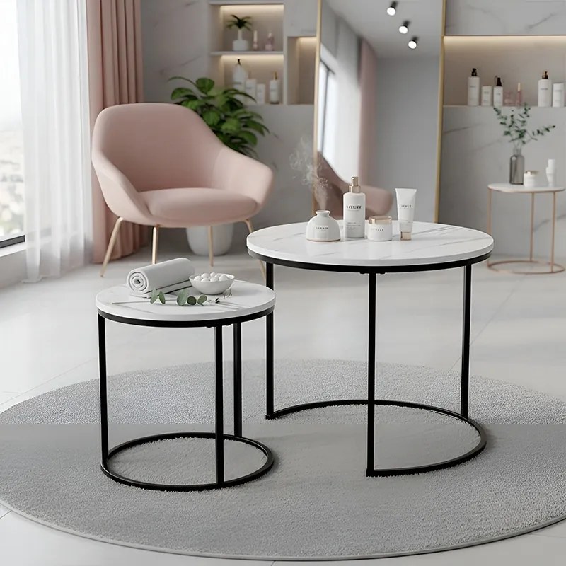 Velaco Set 2 konferenčních stolků TIG-1 70, imitace bílého mramoru/černá