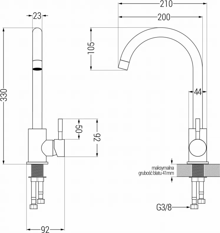 Mexen FOGGIA - Vysoká baterie/dřezová, Chromová, 671800-00