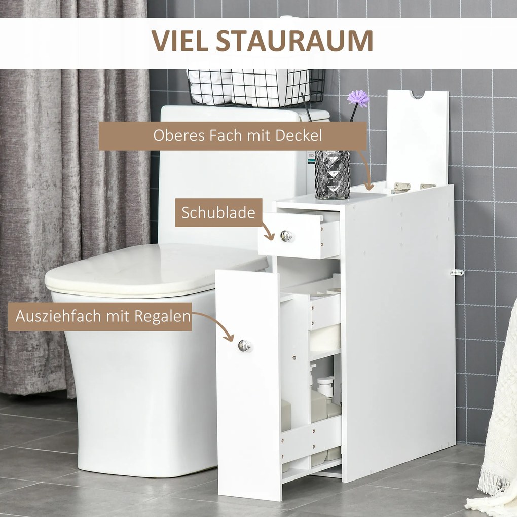 HOMCOM Koupelnová skříňka se 2 šuplíky a horním prostorem s víkem pro umyvadlo a sprchu 17x48x58 cm Bílá