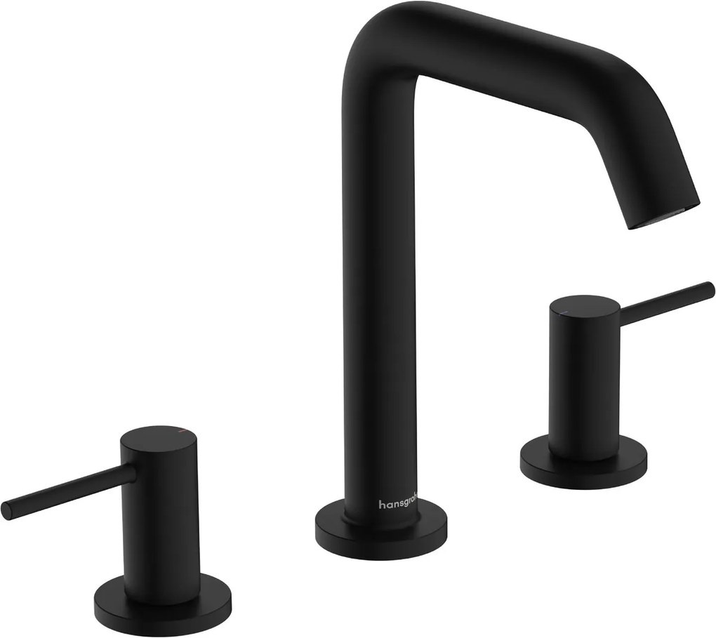Hansgrohe Tecturis S, 3-otvorová umyvadlová baterie 150 EcoSmart+ s odtokovou soupravou Push-Open, černá matná, HAN-73330670
