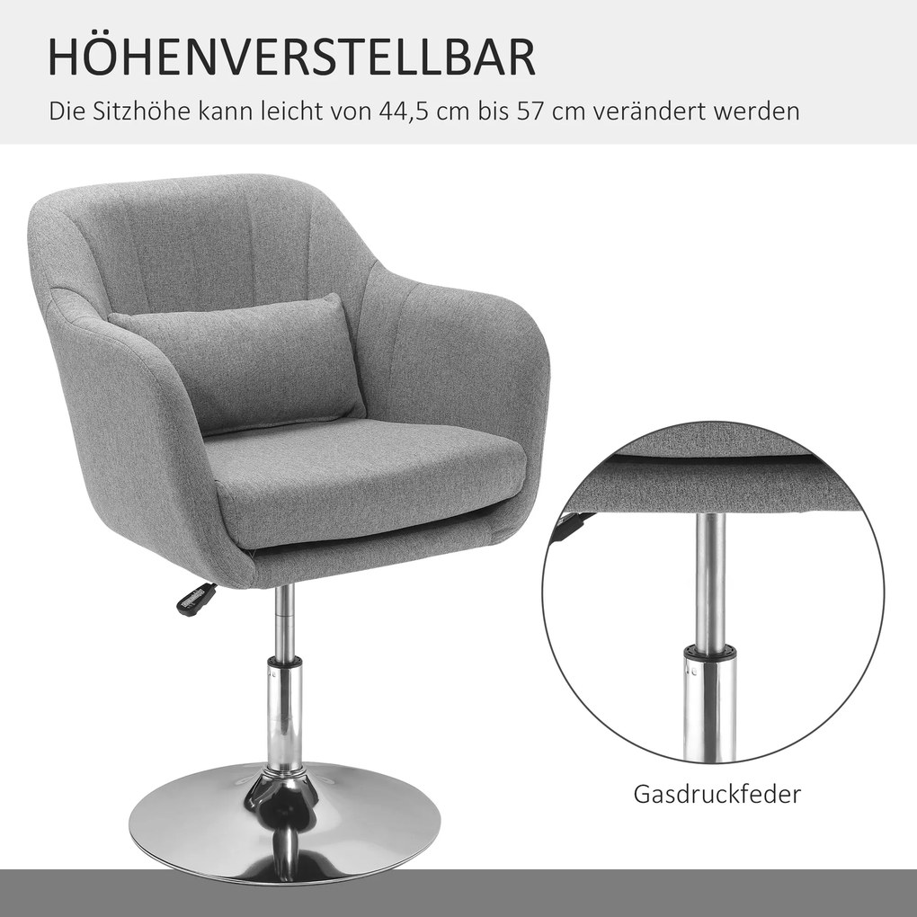 HOMCOM otočná židle, výškově nastavitelná otočná židle, akcentní židle v retro designu, polohovací křeslo s opěradlem do obývacího pokoje, lněné, šedé