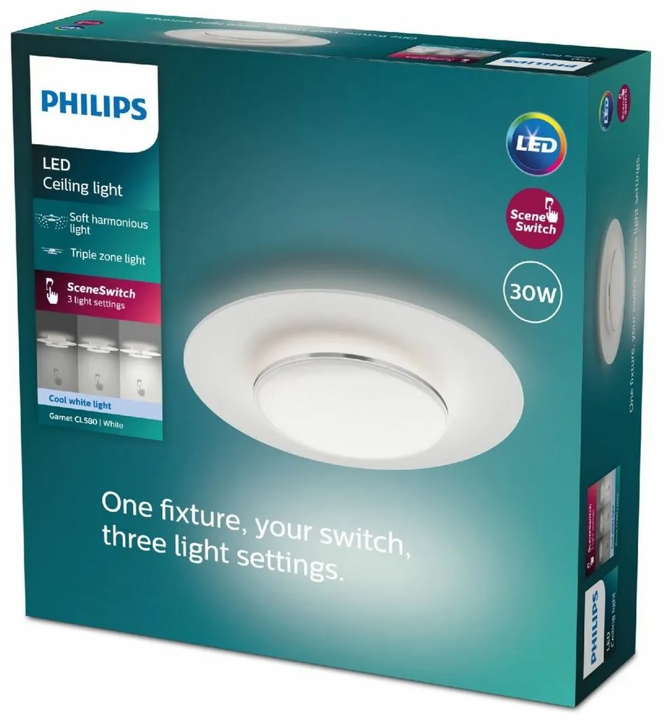 Philips 8720169195219 stropní LED svítidlo Garnet, bílá, 1x 30 W 3400lm 4000K IP20