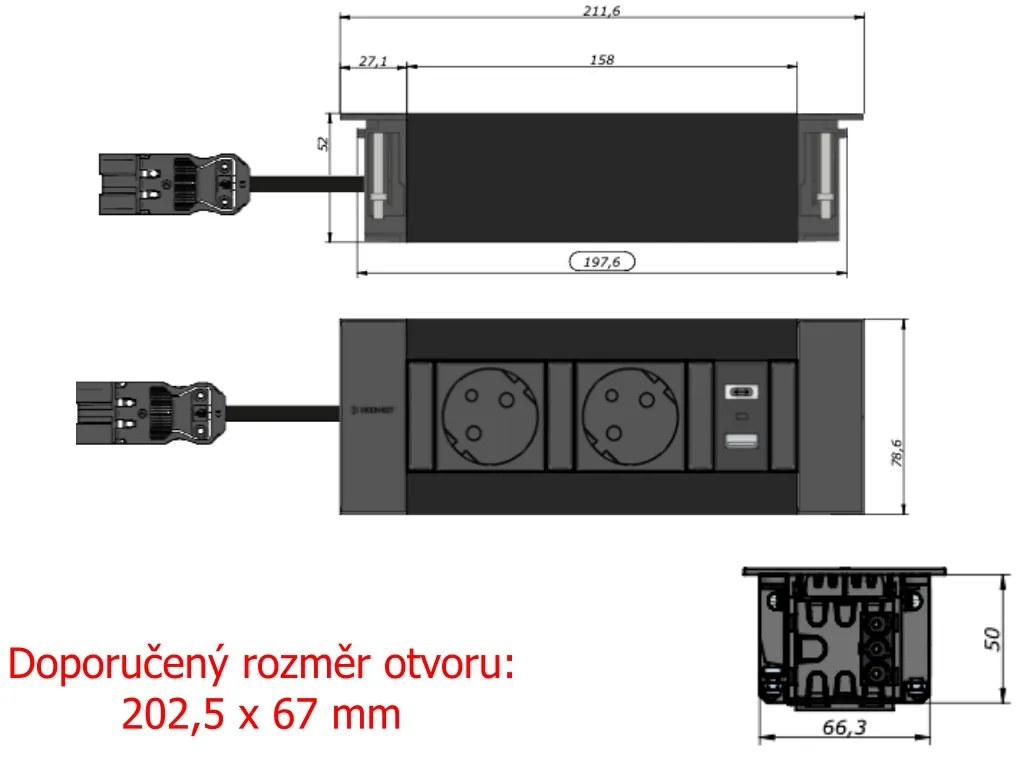 IBConnect Vestavná zásuvka INTRO bílá - různé konfigurace Konfigurace elektrozásuvky: 4x230V + USB nab. C (60W) + USB nab. A+C + Modul