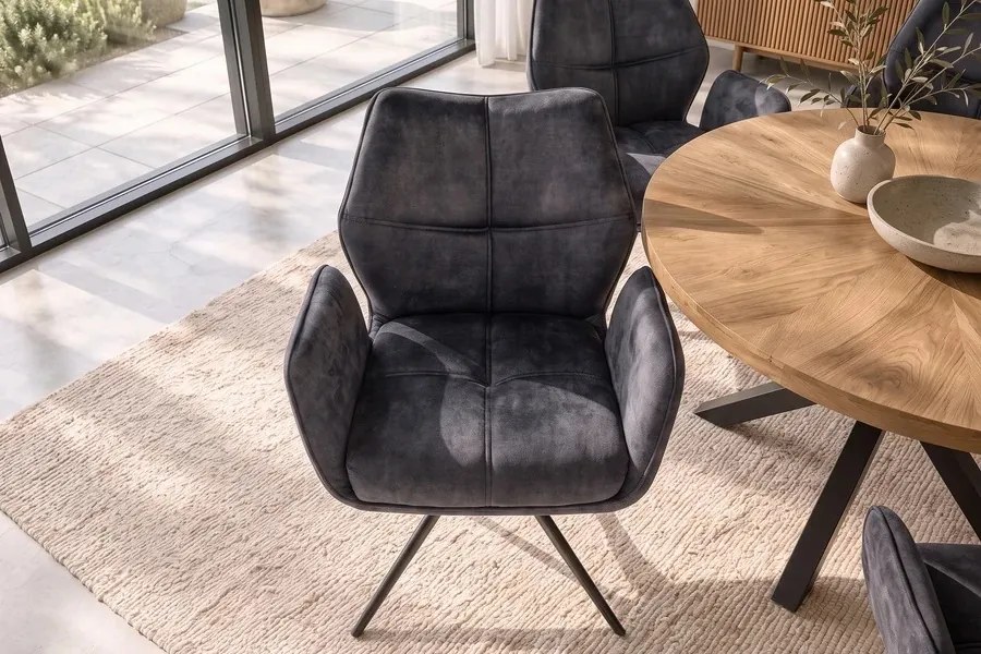 Designová otočná židle Kody tmavě šedý samet