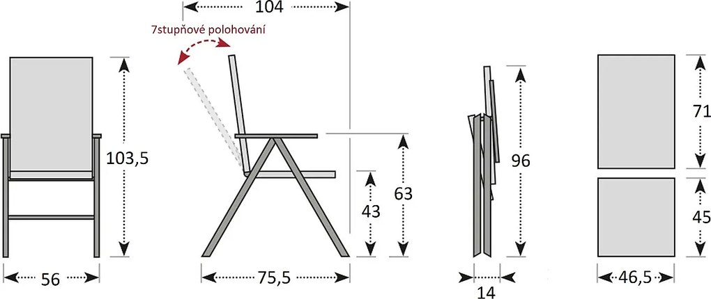 Hliníkové křeslo polohovatelné CONCEPT