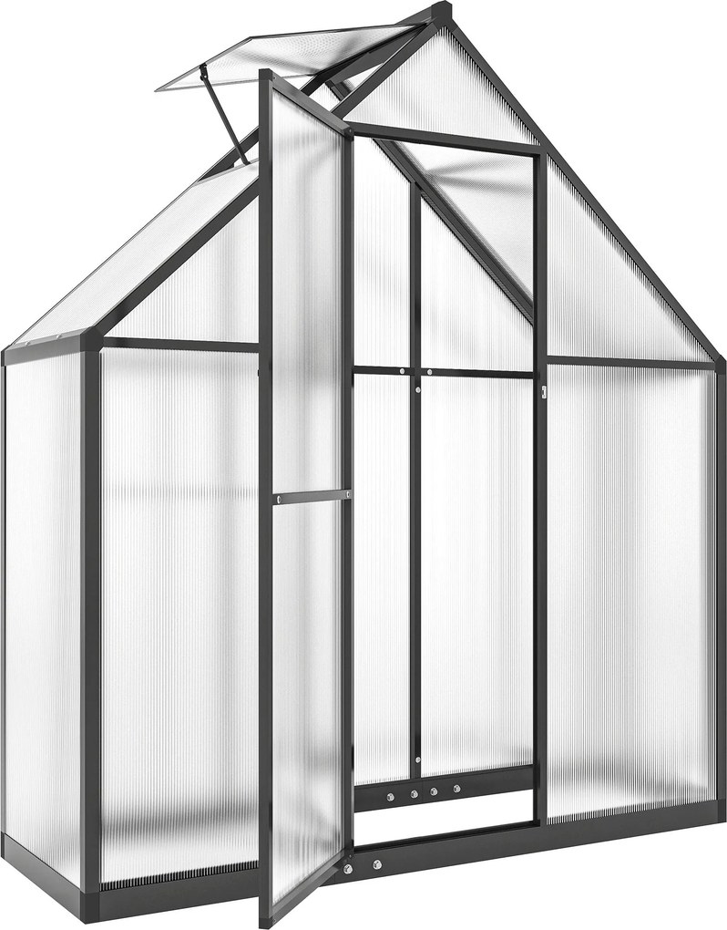 Outsunny 170 × 58 × 195 cm hliníkový a polykarbonátový zahradní skleník — nastavitelný ventil, pantové dveře, odolný vůči počasí, průhledný | Aosom