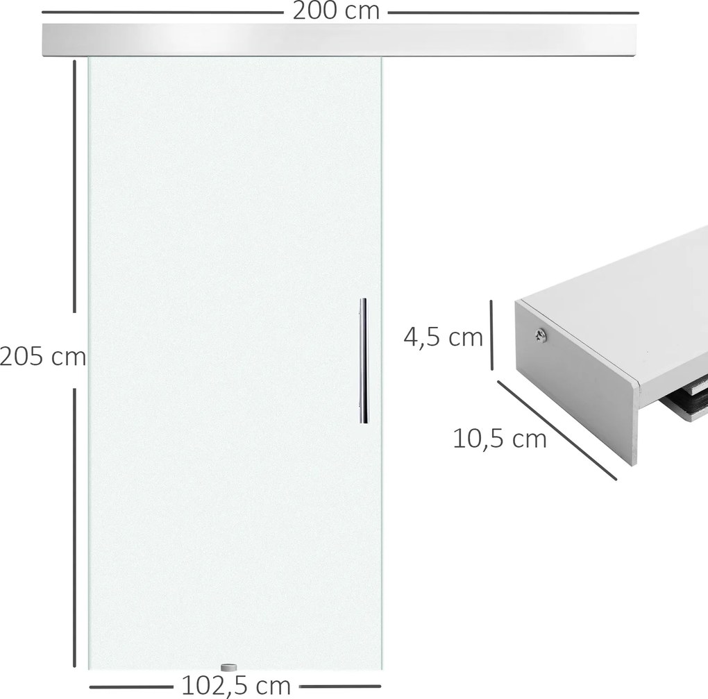 HOMCOM Posuvné skleněné pokojové dveře s madlem, jednostranně satinované 102,5x205 cm, moderní a elegantní pro obývací pokoje | Aosom.de