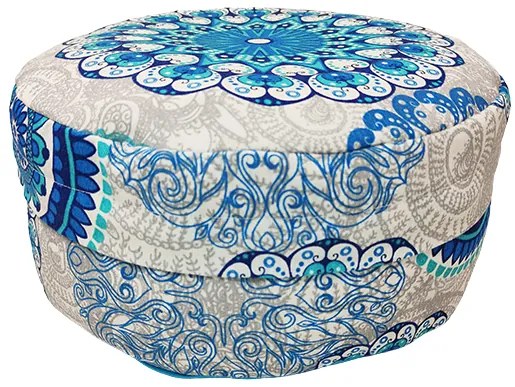 S radostí - vlastní výroba Meditační polštář s tyrkysovou mandalou Atlantida Velikost: ∅40 x v18 cm