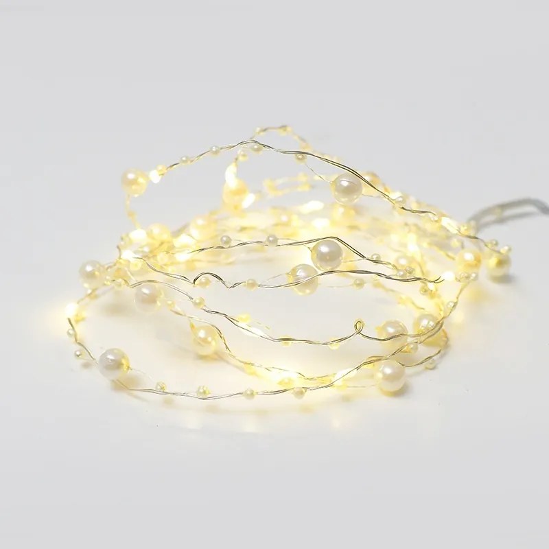 ACA Lighting LED dekorační girlanda - perly 20 LED, teplá bílá barva, 2x baterie AA, 200 cm, IP20