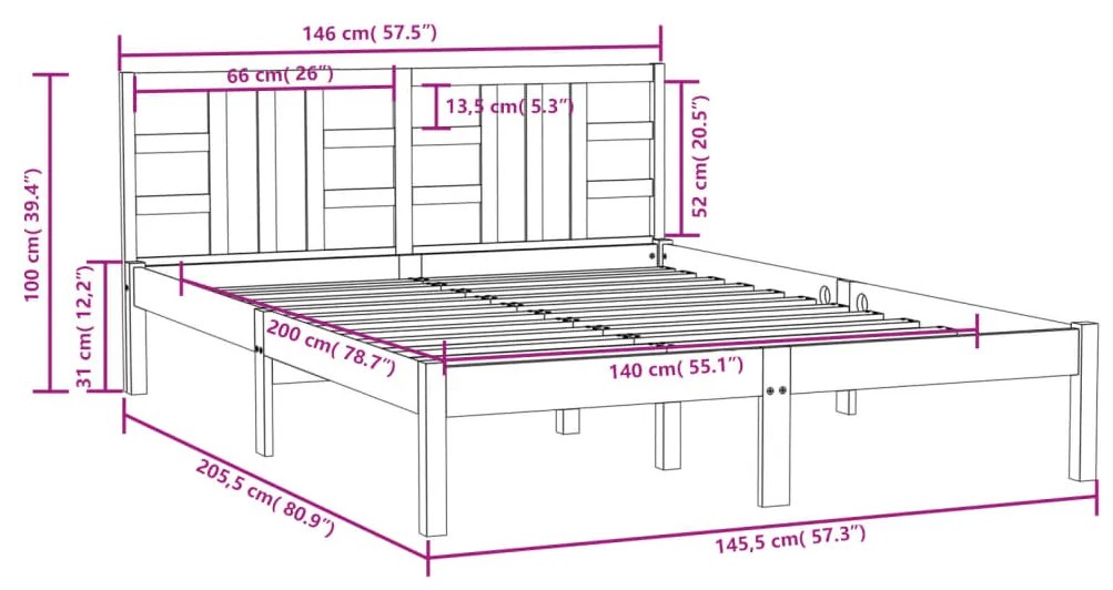 Rám postele masivní dřevo 140 x 200 cm,  3105405