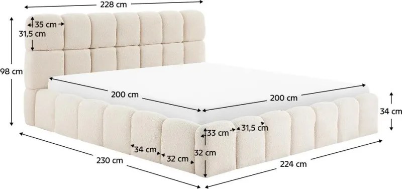 Postel s kovovým roštem a úložným prostorem, 200x200, béžová, SORELA Kondela 0000414044