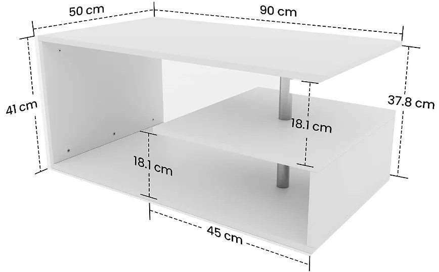 Konferenční stolek, 90 x 50 x 41 cm, bílá