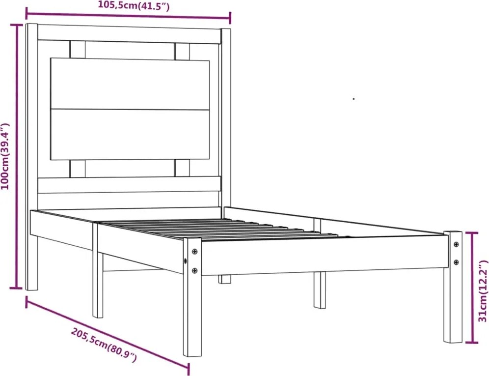 vidaXL Rám postele masivní dřevo 100 x 200 cm [3105526] Barva: Černá