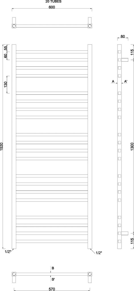 Sapho METRO koupelnový radiátor 600 x 1530 mm chrom 0411-02