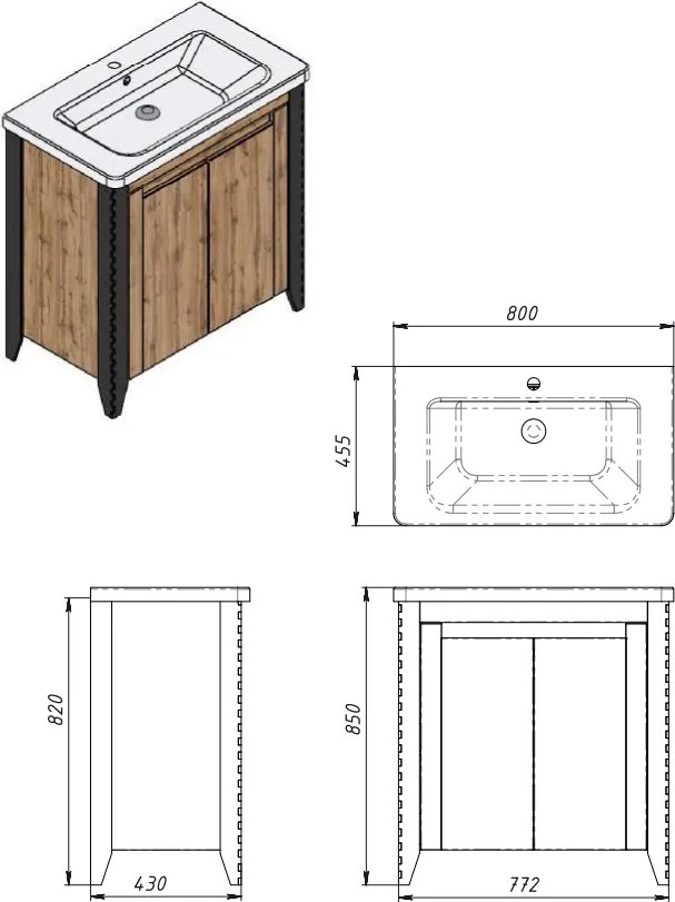 Lavedo Queen 80 Wotan Oak koupelnová skříňka s umyvadlem